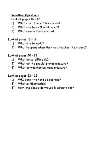 Guided Reading questions for 'Weather' Usborne | Teaching Resources