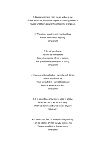 Selection of Short Riddles and Answers | Teaching Resources
