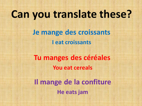 PowerPoint on "food verbs" - Manger/Boire/Prendre | Teaching Resources