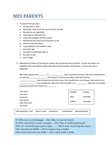 Mes parents | Teaching Resources