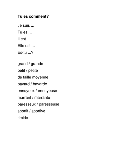 comment es tu? Key phrases | Teaching Resources