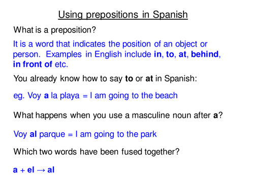 Spanish prepositions | Teaching Resources