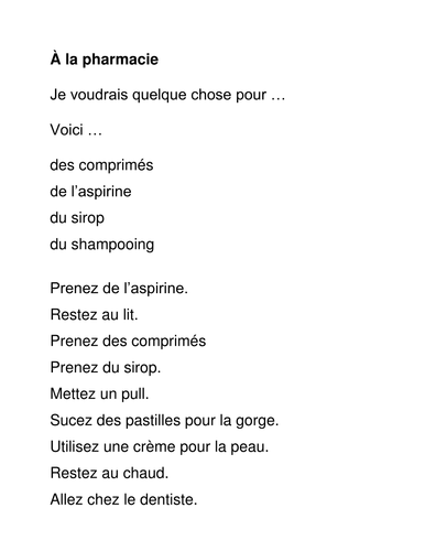 à la pharmacie dialogue by mmullen - Teaching Resources - TES