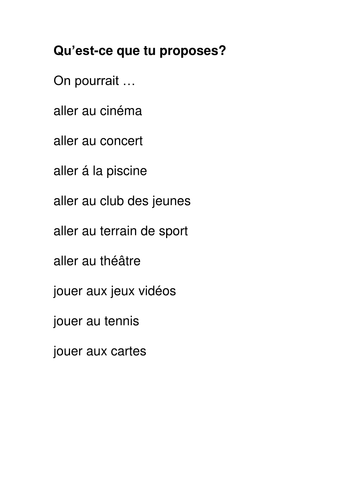 Qu'est-ce que on pourrait faire? | Teaching Resources