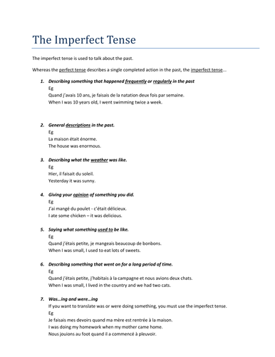 Imperfect tense | Teaching Resources
