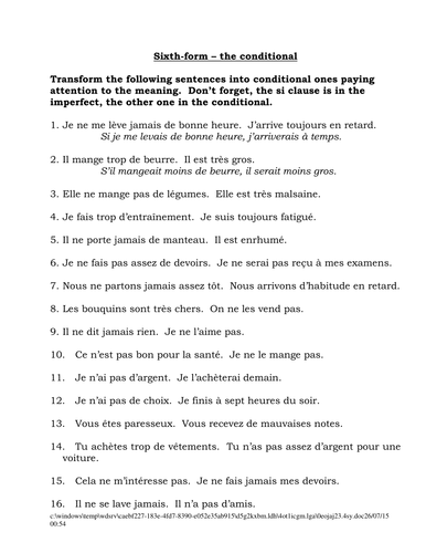 Practising si + imperfect followed by conditional | Teaching Resources