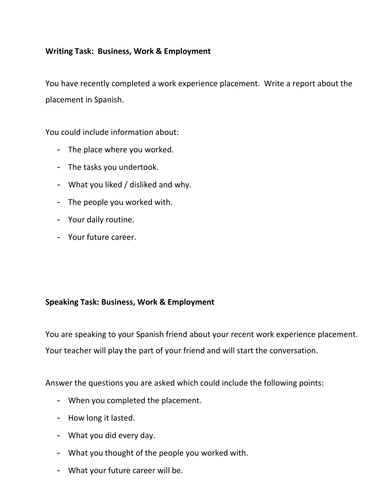 Writing and speaking task - work & employment | Teaching Resources