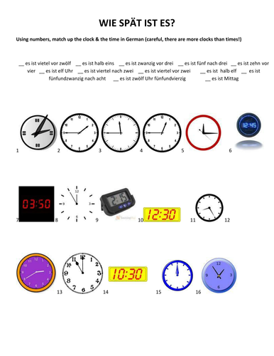 Time in German with the 12 hour clock | Teaching Resources