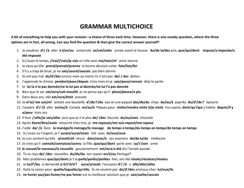 11th Grade French grammar revision | Teaching Resources