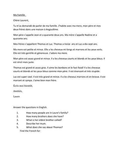 Ma famille | Teaching Resources