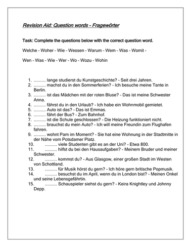 Fragewörter - Question words | Teaching Resources