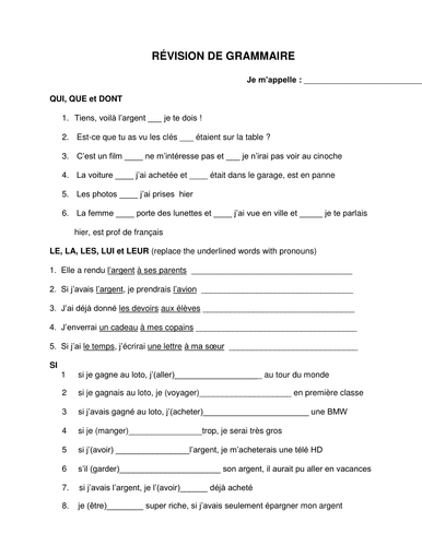 Révision de grammaire | Teaching Resources