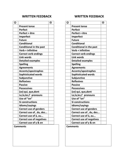 Higher Level French Feeback form | Teaching Resources