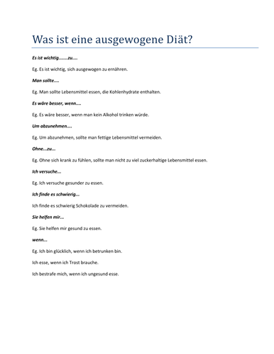 What is a healthy diet? German | Teaching Resources
