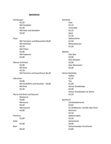 German Menu | Teaching Resources