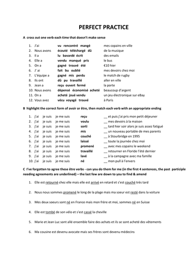 Perfect tense practice | Teaching Resources