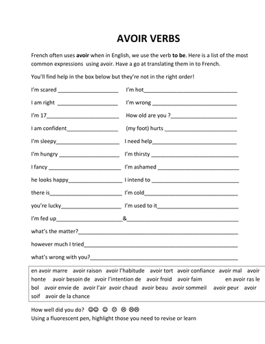 Use of avoir in French | Teaching Resources