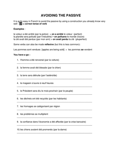 Avoiding the passive in French | Teaching Resources