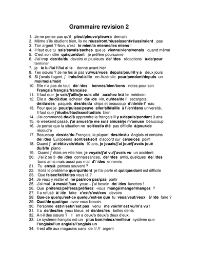 REVISION DE GRAMMAIRE | Teaching Resources
