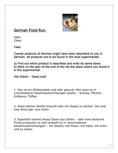 German Food Run | Teaching Resources