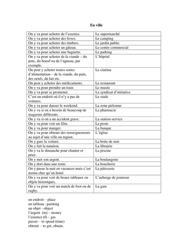 En ville - match places to activities: reading | Teaching Resources