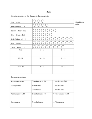 Simple Ratio and Proportion Handout | Teaching Resources Simple Ratio and Proportion Handout | Teaching Resources