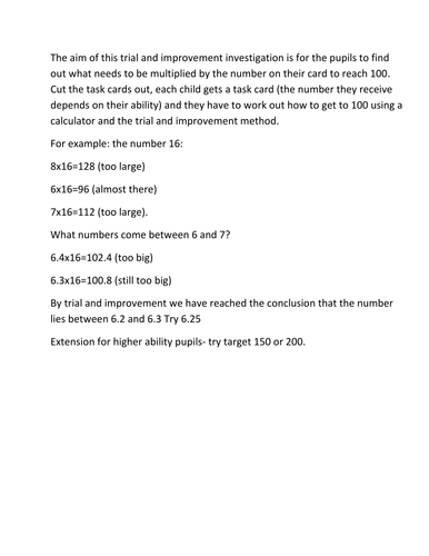 trial and improvement investigation | Teaching Resources
