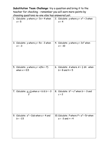 Substitution Team Quiz | Teaching Resources