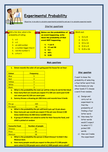 Experimental Probability Worksheet | Teaching Resources Experimental Probability Worksheet | Teaching Resources