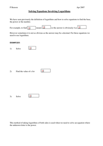 Solving Equations using Logarithms | Teaching Resources