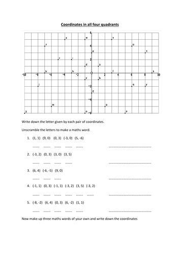 Coordinates in 4 Quadrants - Word Puzzles by nottcl - Teaching ...