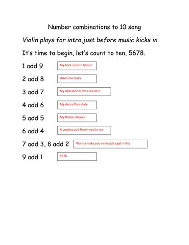 Number combinations to 10 song | Teaching Resources