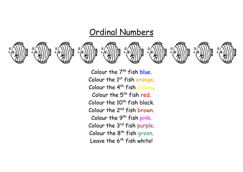 Fishy ordinal numbers handout | Teaching Resources