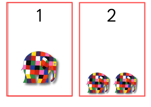 Elmer the elephant number cards | Teaching Resources