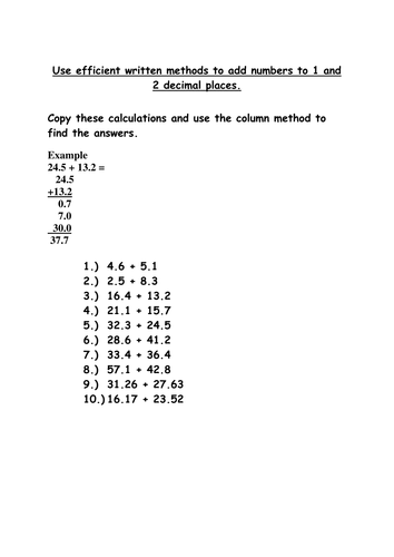Adding Decimals | Teaching Resources