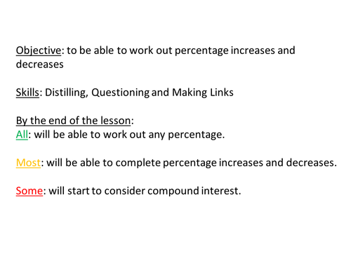Percentage Increase Decrease | Teaching Resources