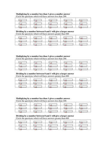 Multiply/divide by number less than 1 | Teaching Resources