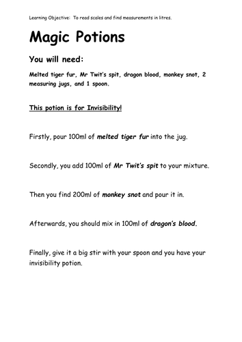 Magic Potions - Measuring Capacity | Teaching Resources