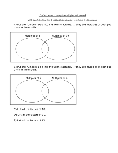 Venn Diagram Factors And Multiples