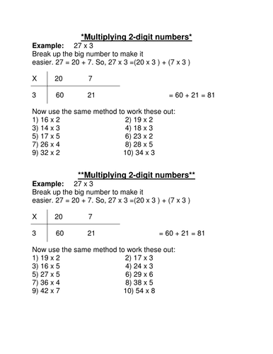 Multiplying by a 2 digit number | Teaching Resources