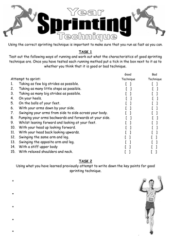 Sprinting Task Card by - UK Teaching Resources - TES
