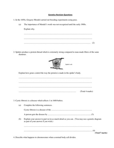 Genetics Revision Questions | Teaching Resources Genetics Revision Questions | Teaching Resources