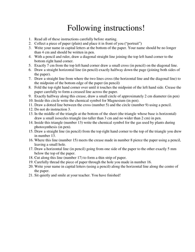 "Following instructions" activity | Teaching Resources