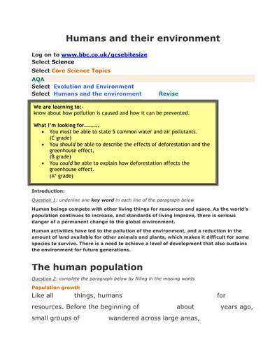 Human Impact Handout | Teaching Resources