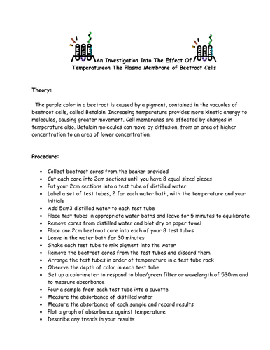 Practical Experiment Method Sheet Beetroot Teaching Resources