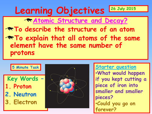 The Atom; Elements and Periodic Table | Teaching Resources