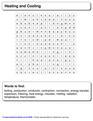 Heating and cooling word search | Teaching Resources