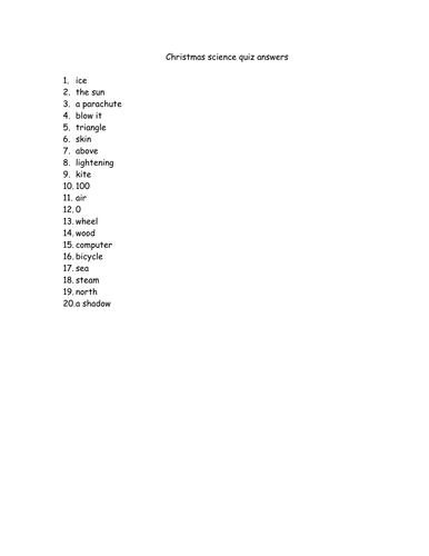 Christmas Science Quiz | Teaching Resources