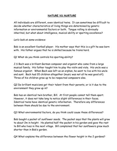 Nature vs Nurture | Teaching Resources