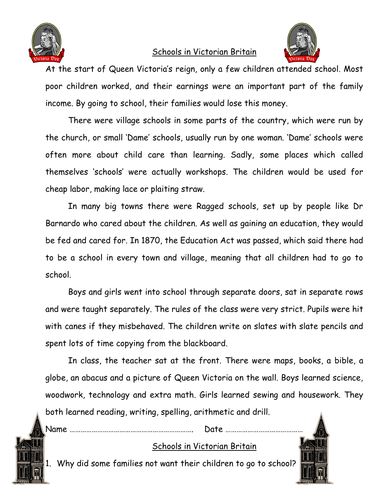 Life in Victorian times comprehension activity | Teaching Resources